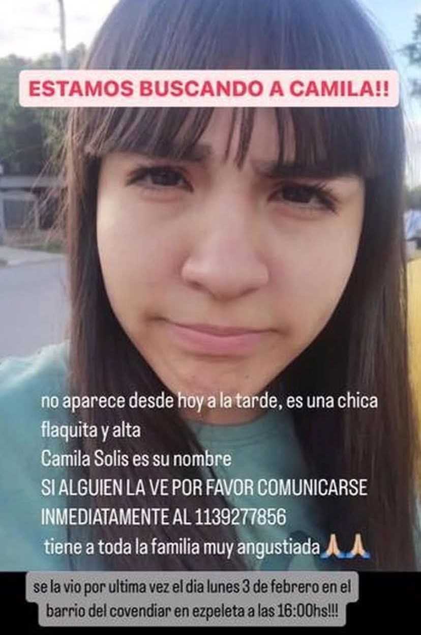 Buscan a Camila Solís: una adolescente de 15 años desaparecida en Ezpeleta